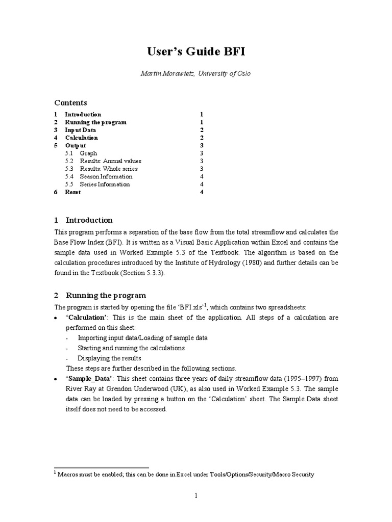 User's Guide BFI: 1 2 Running The Program 1 3 Input Data 2 4 ...