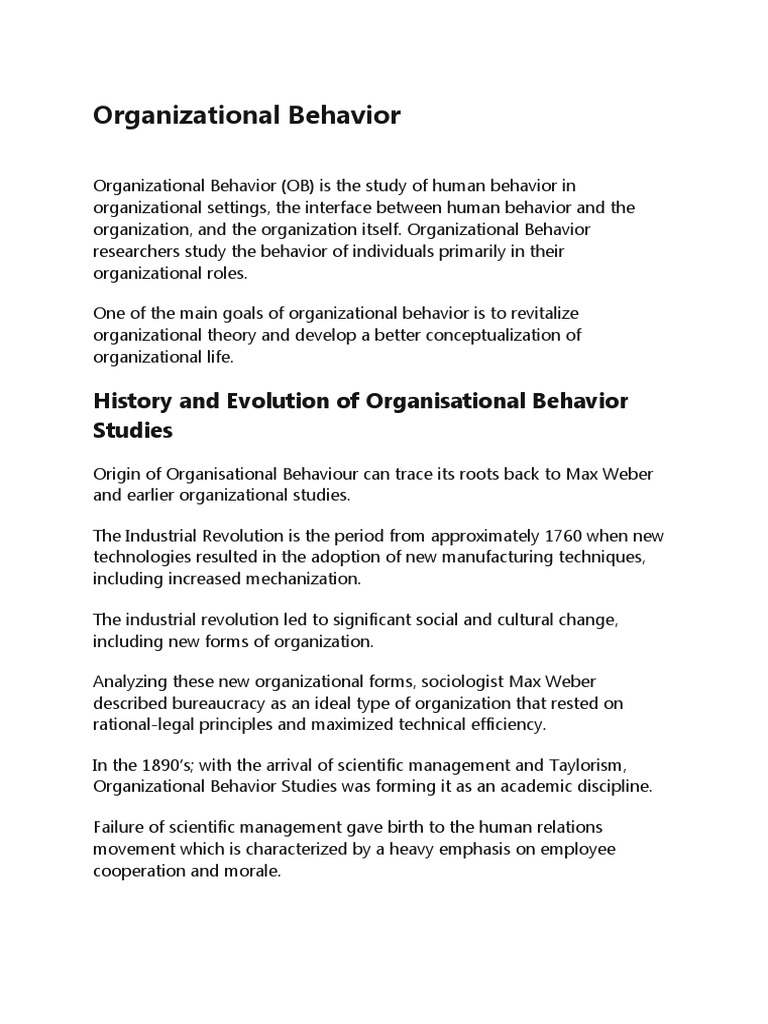 Organizational Behavior: History and Evolution of Organisational ...