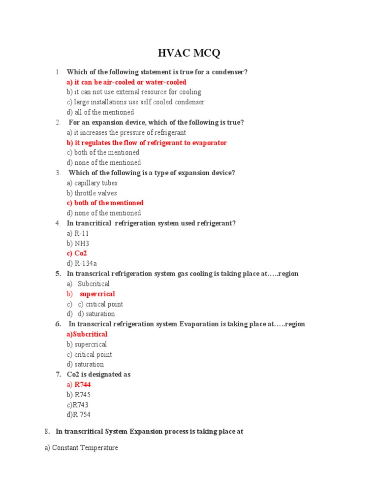 MCQ Practice Test on Fundamental HVAC Concepts and Ejector ...