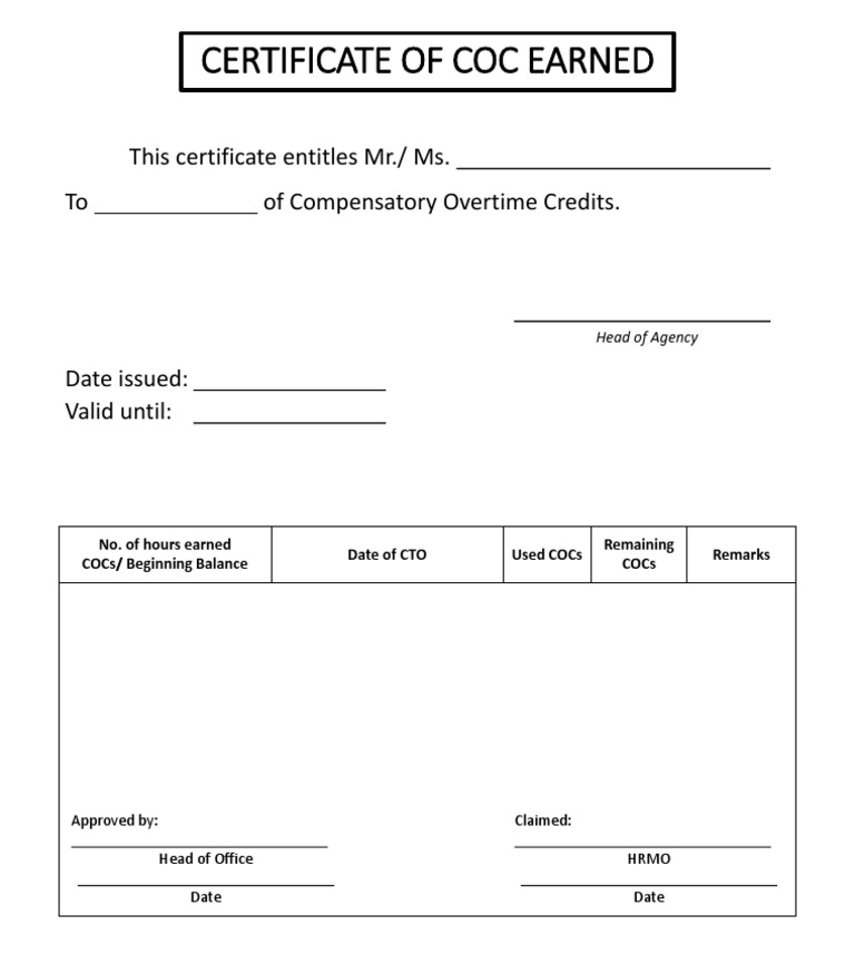 Certificate of Coc Earned | PDF