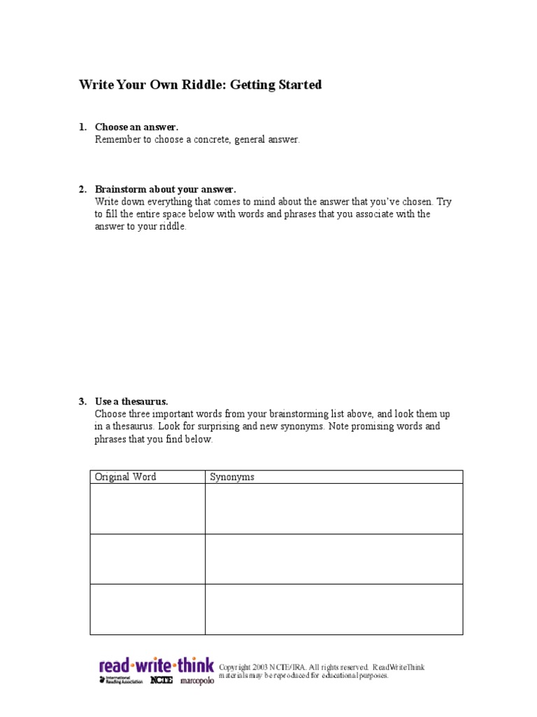 Write Your Own Riddle in 4 Easy Steps | PDF