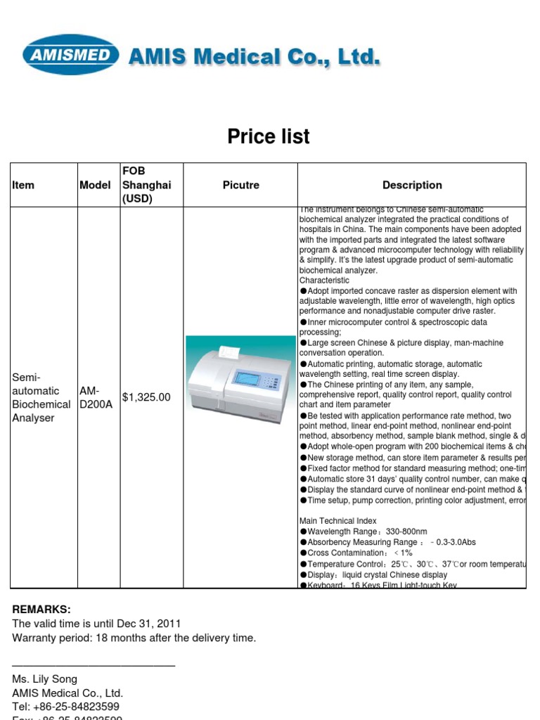 Price List: Item Model FOB Shanghai (USD) Picutre Description | PDF ...