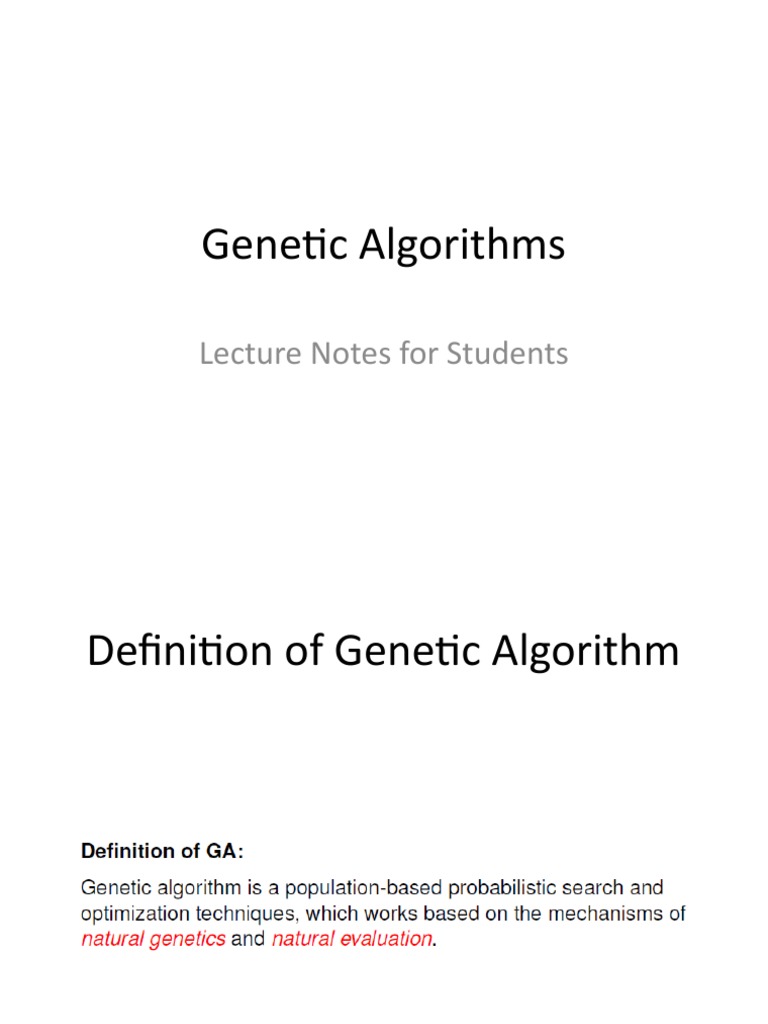 Genetic Algorithms: Lecture Notes For Students | Download Free PDF ...