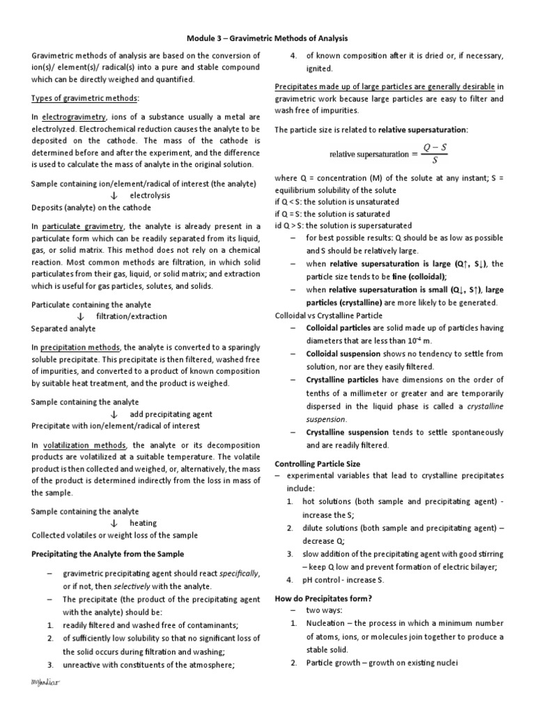 Module 3-Gravimetric Methods of Analysis | PDF | Precipitation (Chemistry) | Materials
