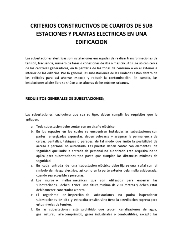 Criterios Constructivos de Cuartos de Subestacion | PDF | Subestacion electrica | Combustión
