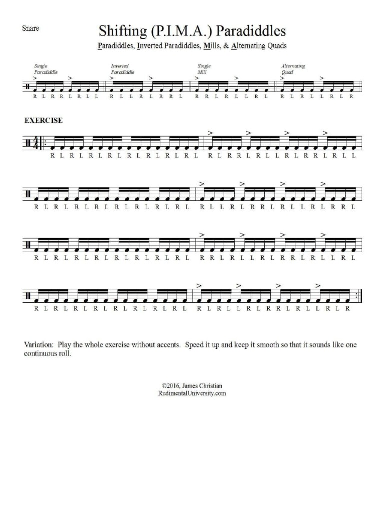 Paradiddle Exercise For Snare Drum | PDF
