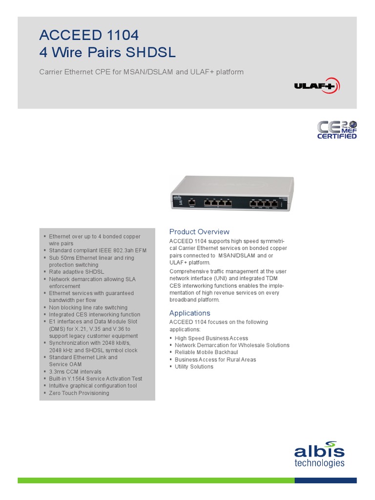 ACCEED 1104 4 Wire Pairs SHDSL: Carrier Ethernet CPE For MSAN/DSLAM and ...