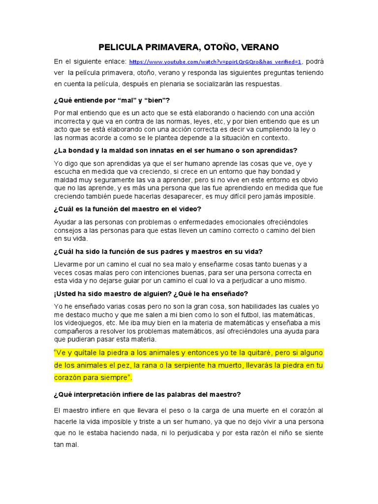 Preguntas Sobre La Pelicula | PDF