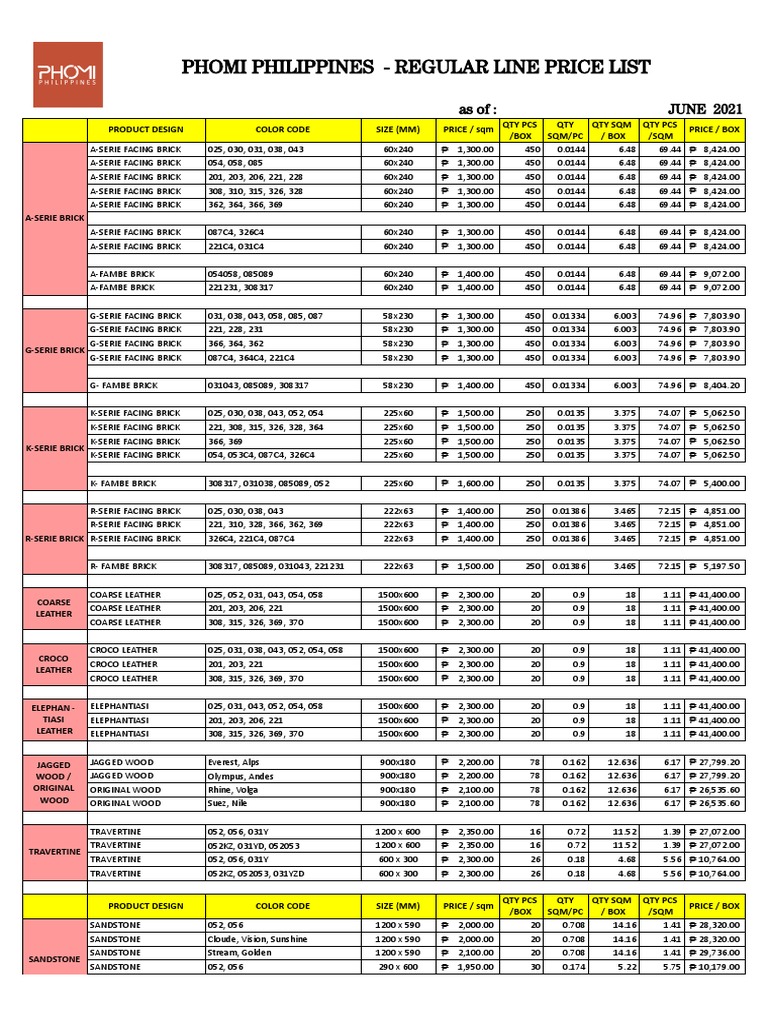 PHOMI Regular Line June 2021 | PDF | Currency | Natural Materials