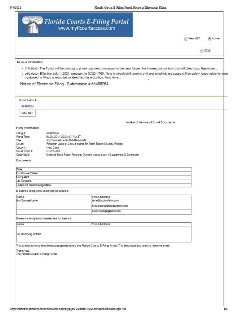 Notice of E-Filing #55488264 by Jay Samuel Levin (Florida Bar No. 91805 ...