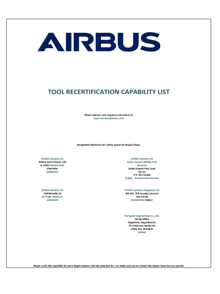 Tool Recertification Capability List | PDF | Aircraft | Machines