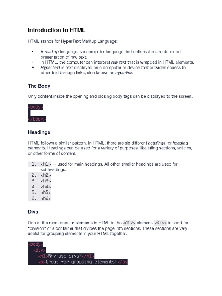 Introduction To HTML | PDF | Html Element | Html