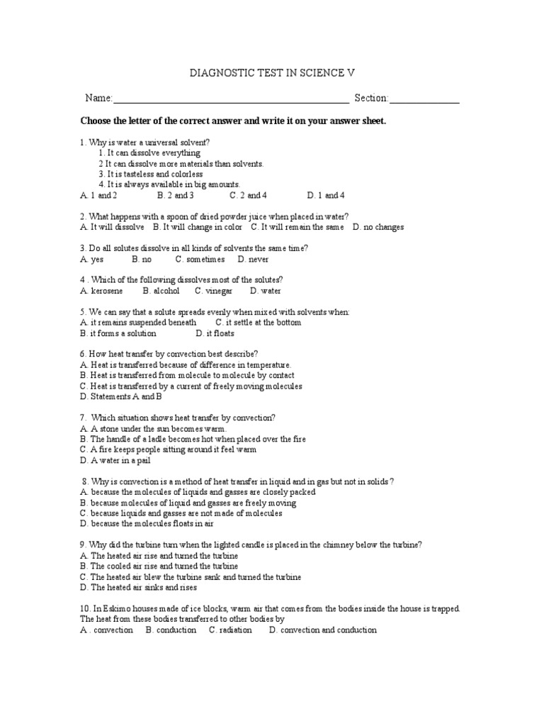 Diagnostic Test in Science V Name: - Section | PDF | Moon | Astronomy