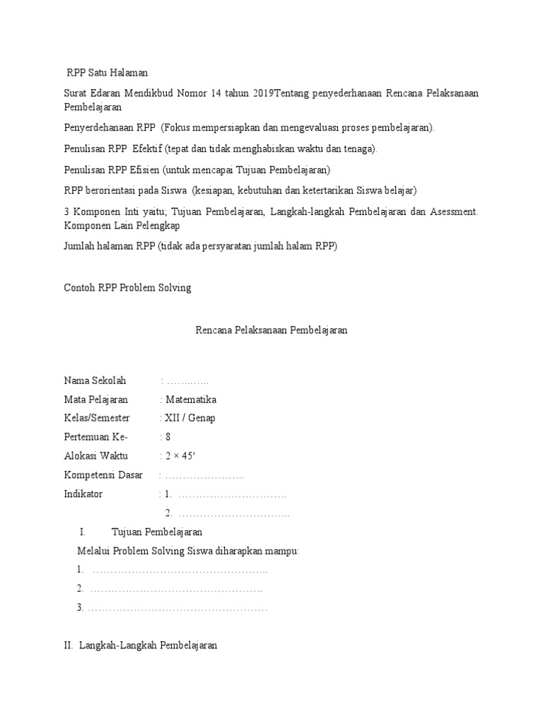 Contoh RPP Problem Solving | PDF
