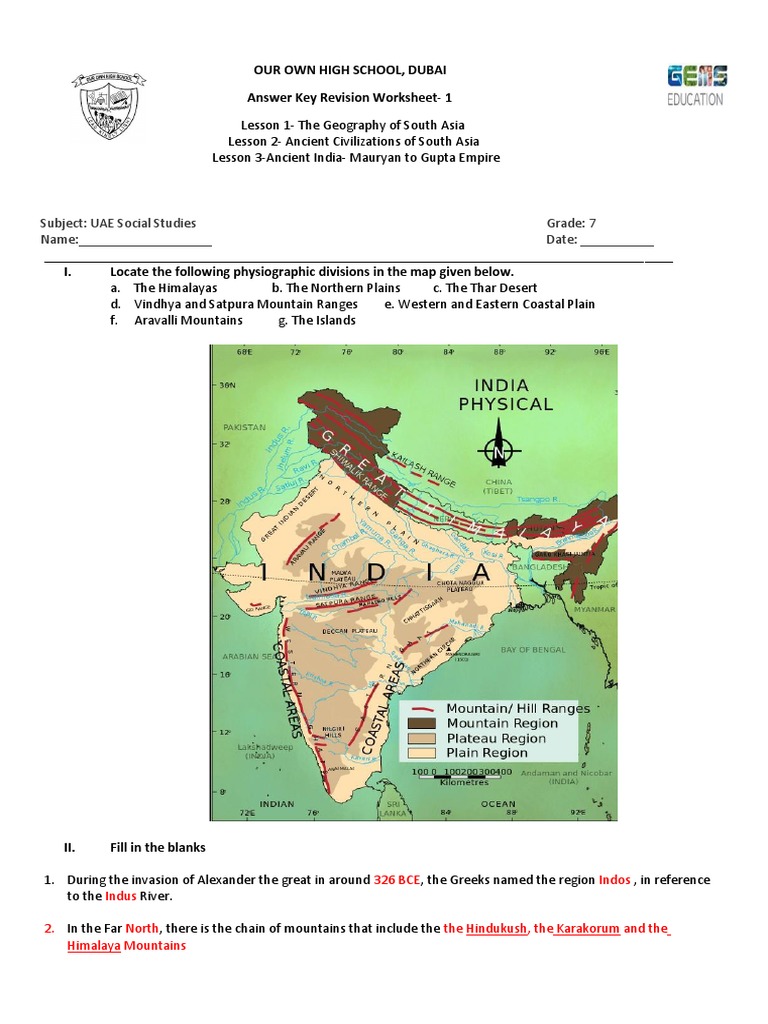 Answer Key - Annual Examination Revision Worksheet - 1 Lessons 1,2&3 ...