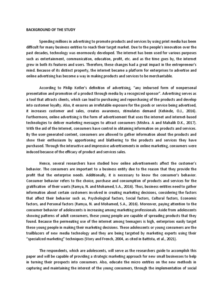 Background of The Study (Quantitative Research) | PDF | Marketing ...