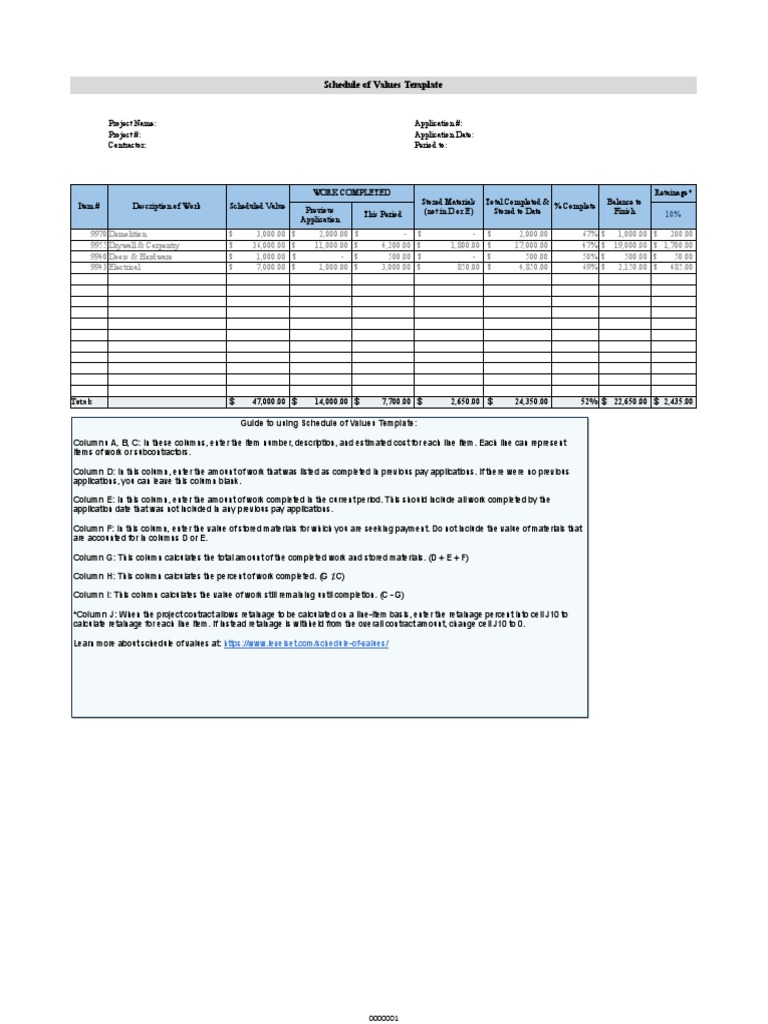 AIA Schedule of Values Template | PDF | Law Of Obligations | Real Estate