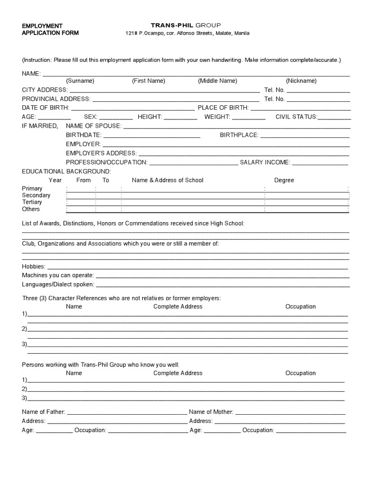 Employment Application Form EDITABLE | PDF | Economies | Government