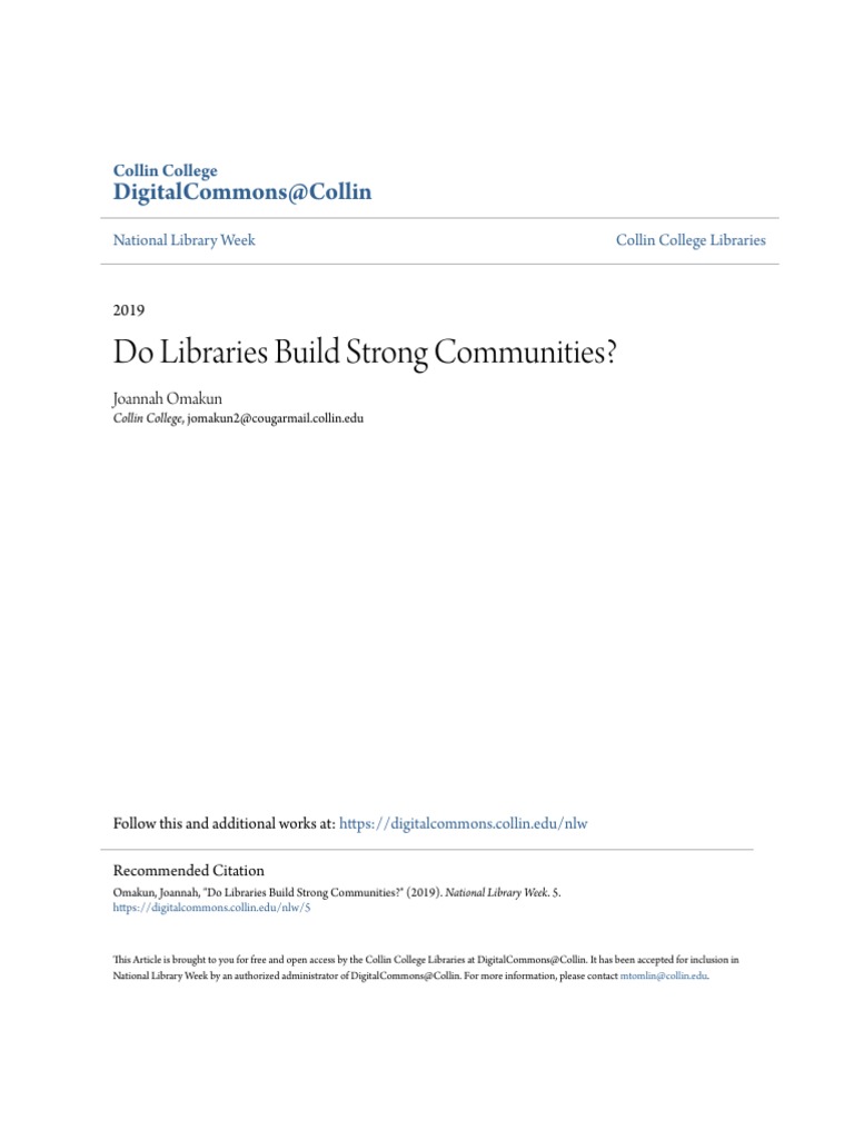 Libraries as Community Builders | PDF | Libraries | Literacy