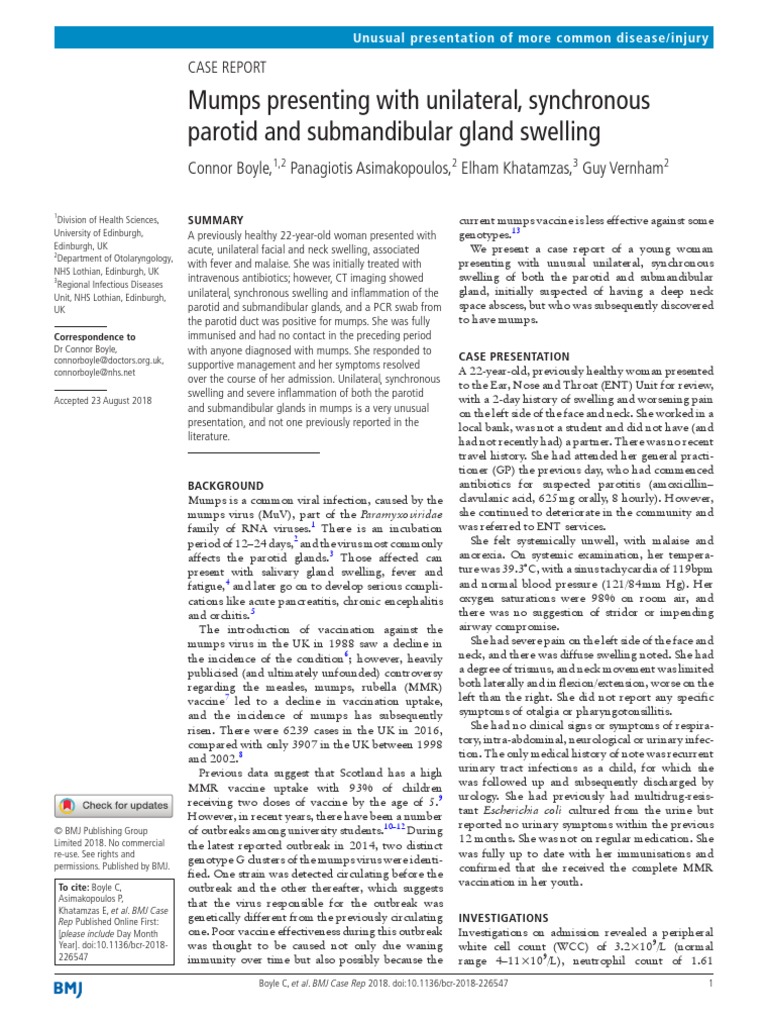 Mumps Presenting With Unilateral, Synchronous Parotid and Submandibular ...