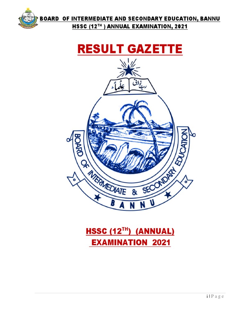 BISE Bannu HSSC Result 2021 | PDF | Pakistan