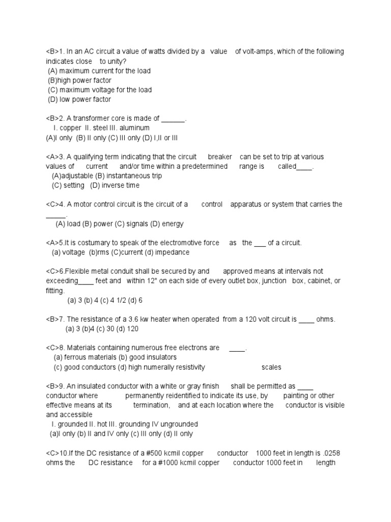 Question Bank For RME Exam Part 2 | PDF | Electrical Wiring ...