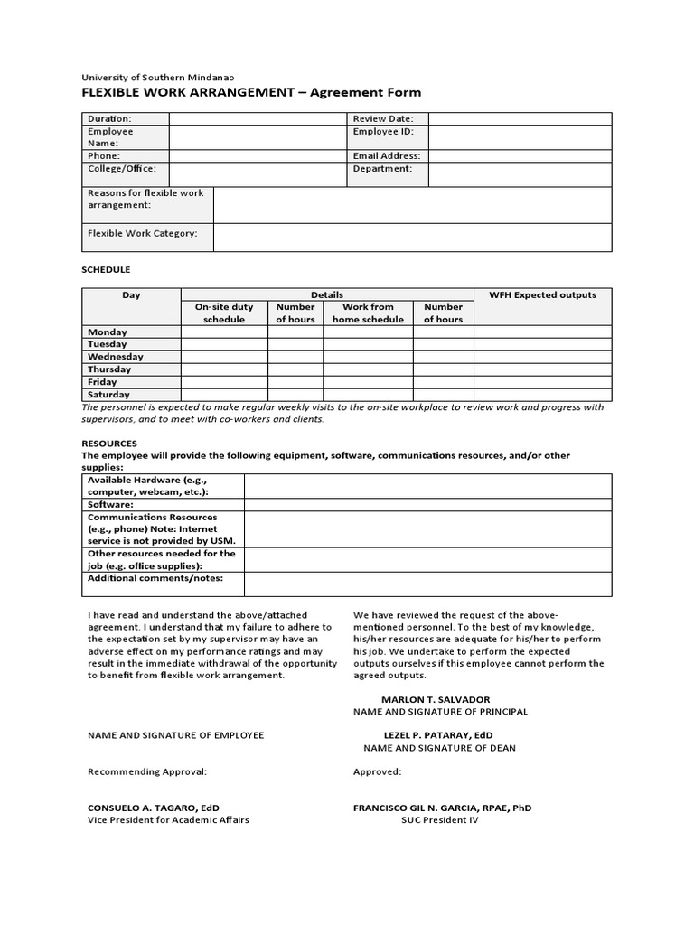 Flexible Work Arrangement - Agreement Form | PDF | Telecommuting | Overtime