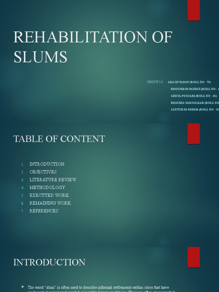 Redevelopment of Slums 1st Report | PDF | Slum | Economies