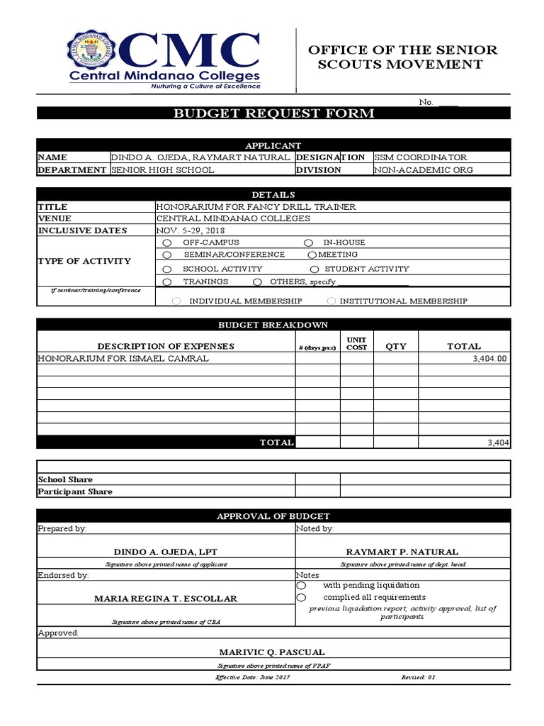Budget-Request-Form For Fancy Fees | PDF | Budget | Meal