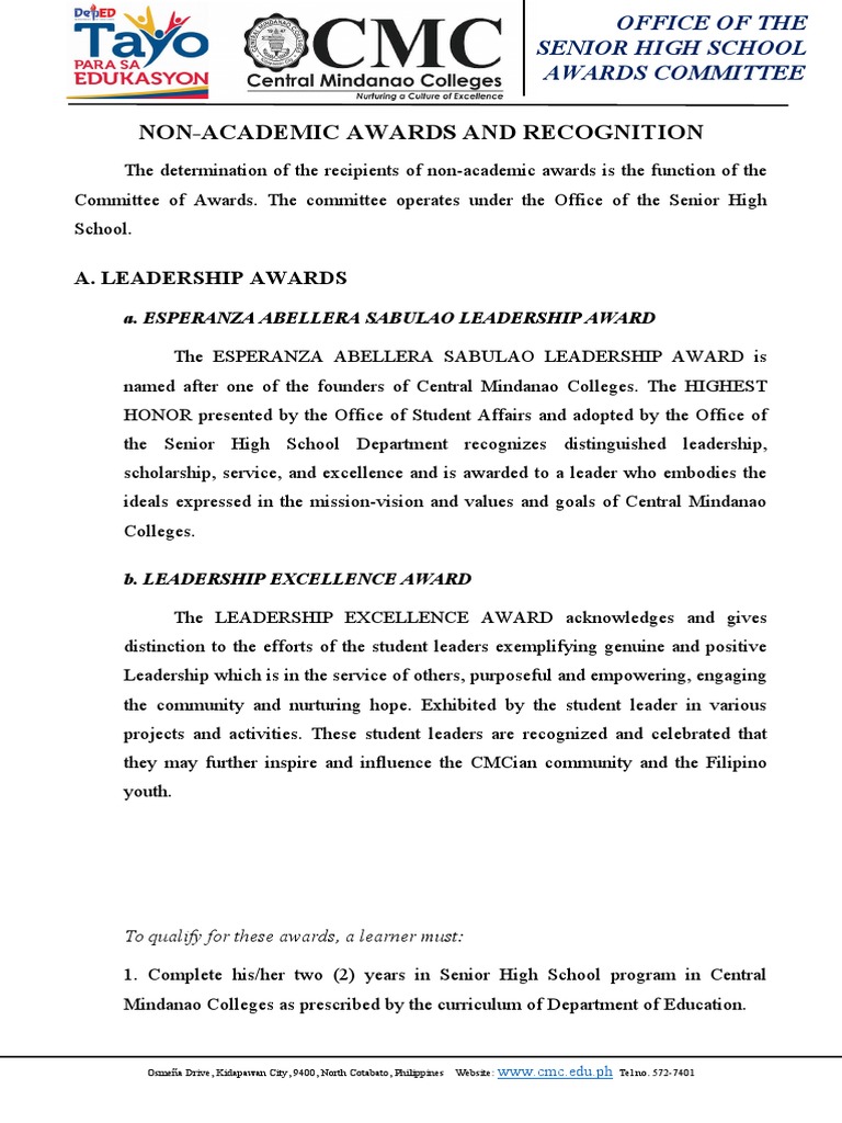 Guidelines For Leadership Awards Pdf Leadership