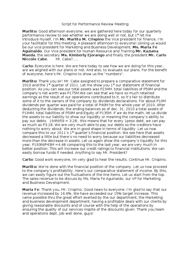 Script For Performance Review Meeting | PDF | Market Liquidity | Dividend
