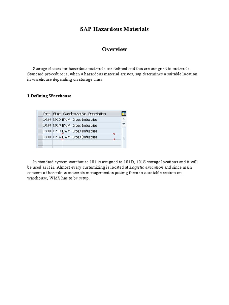 SAP Hazardous Materials: 1.defining Warehouse | PDF