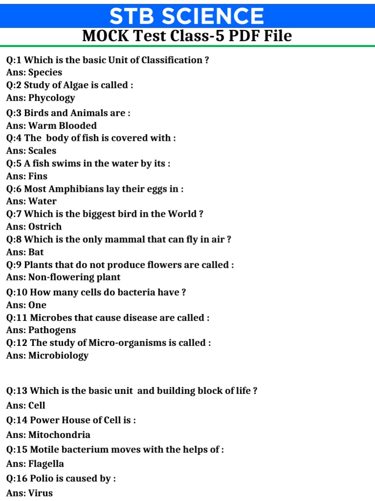 Mock Test Class-5 Review | PDF | Sun | Planets