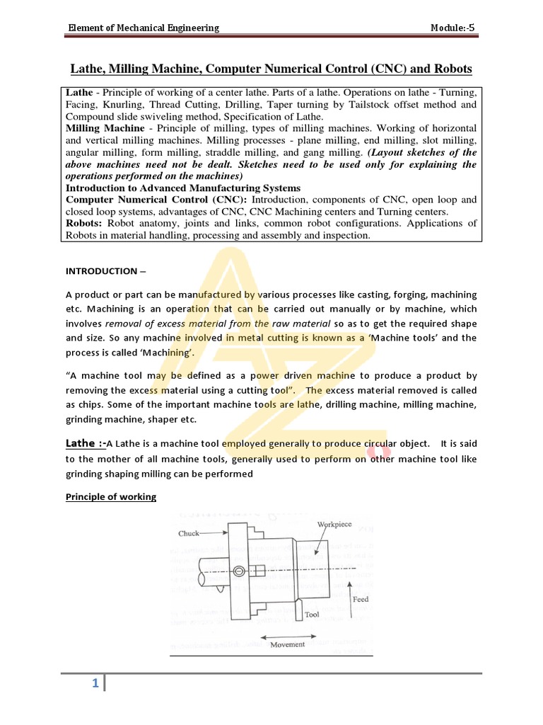 Lathe, Milling Machine, Computer Numerical Control (CNC) and Robots | PDF | Machining ...
