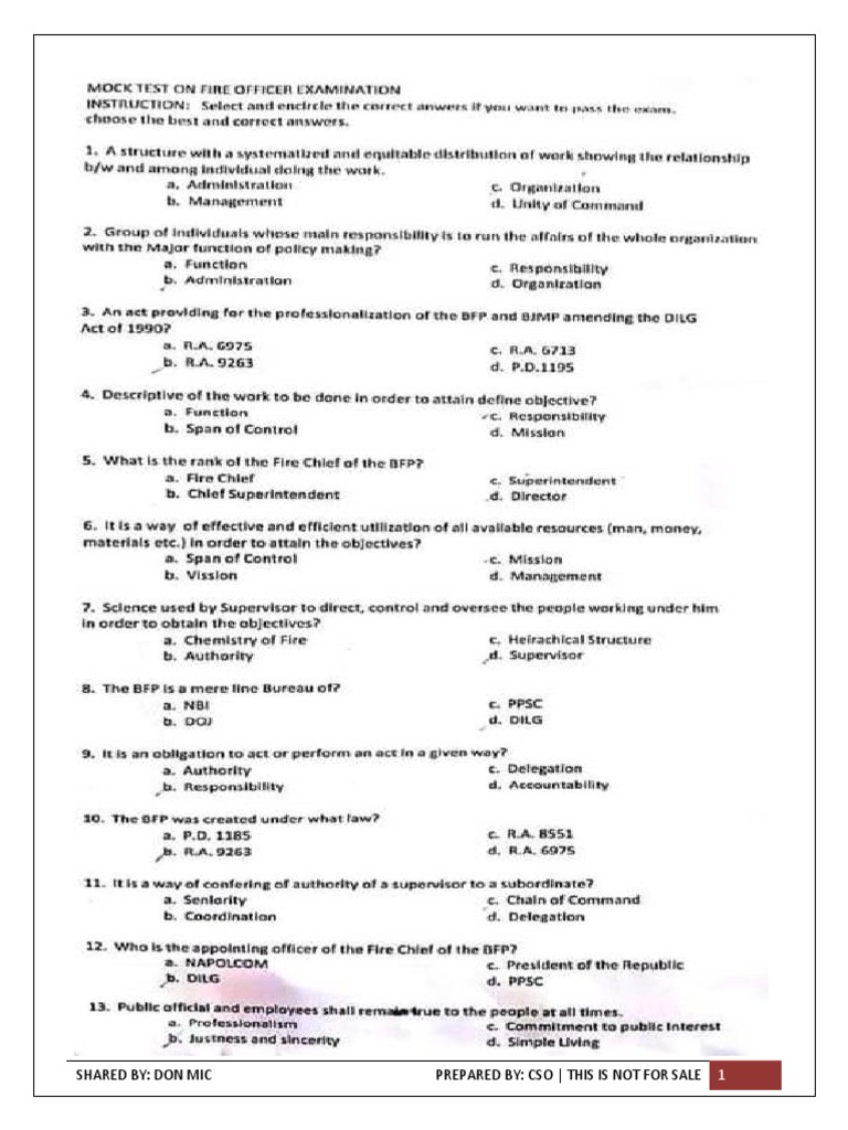 Fire Officer Reviewer 1 | PDF