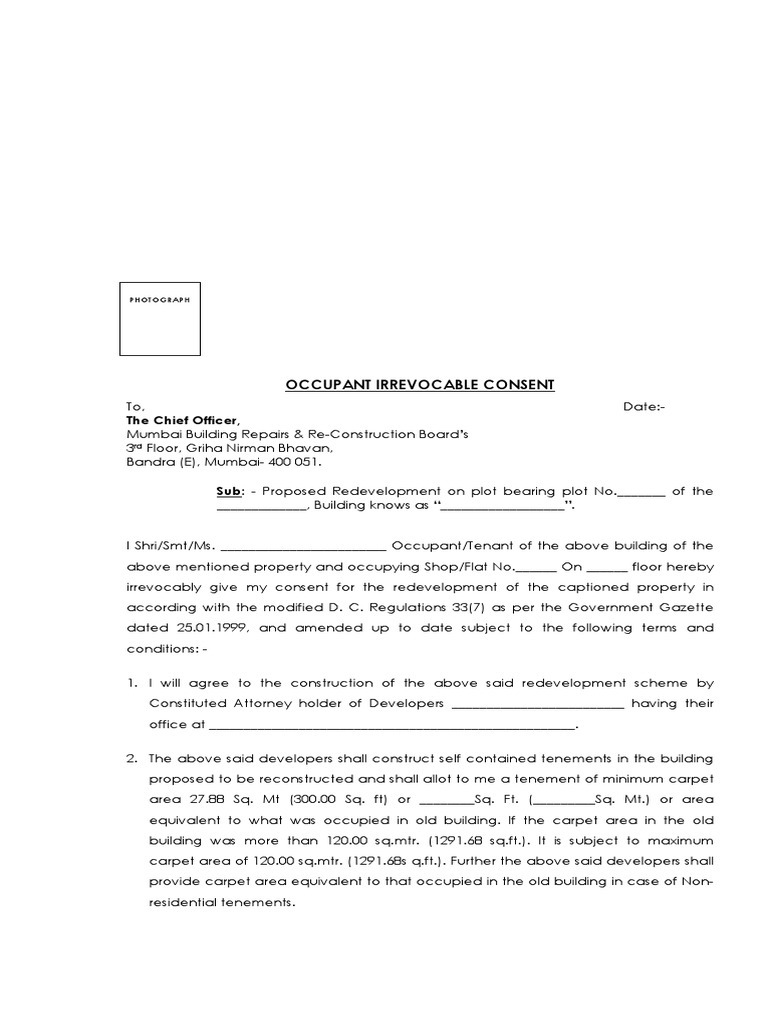 Tenant Consent Format | PDF | Leasehold Estate | Private Law
