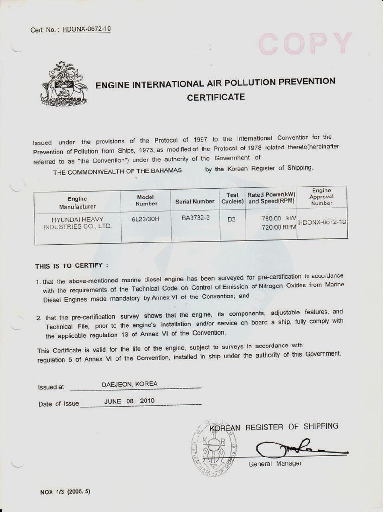 Ae3 Nox Sertificate | PDF