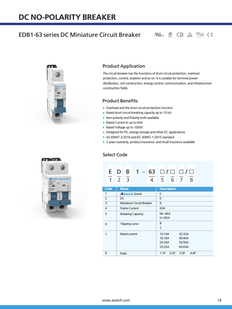 DC Miniature Circuit Breaker EDB1-63 | PDF | Electrical Engineering ...