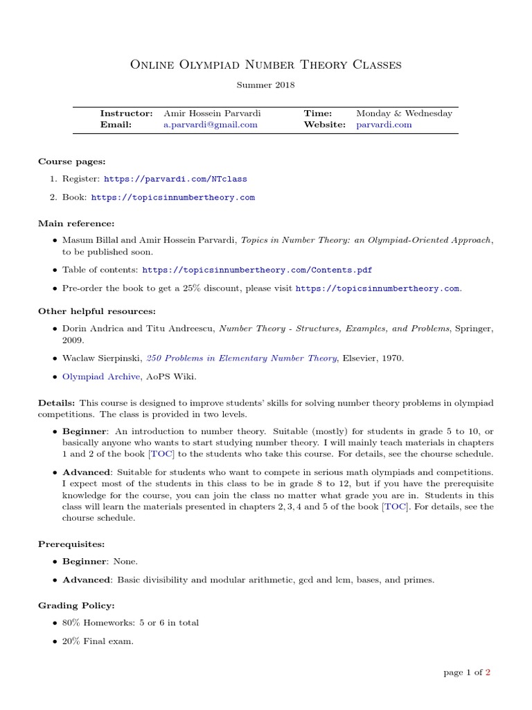 Online Olympiad Number Theory Classes | Download Free PDF | Prime ...