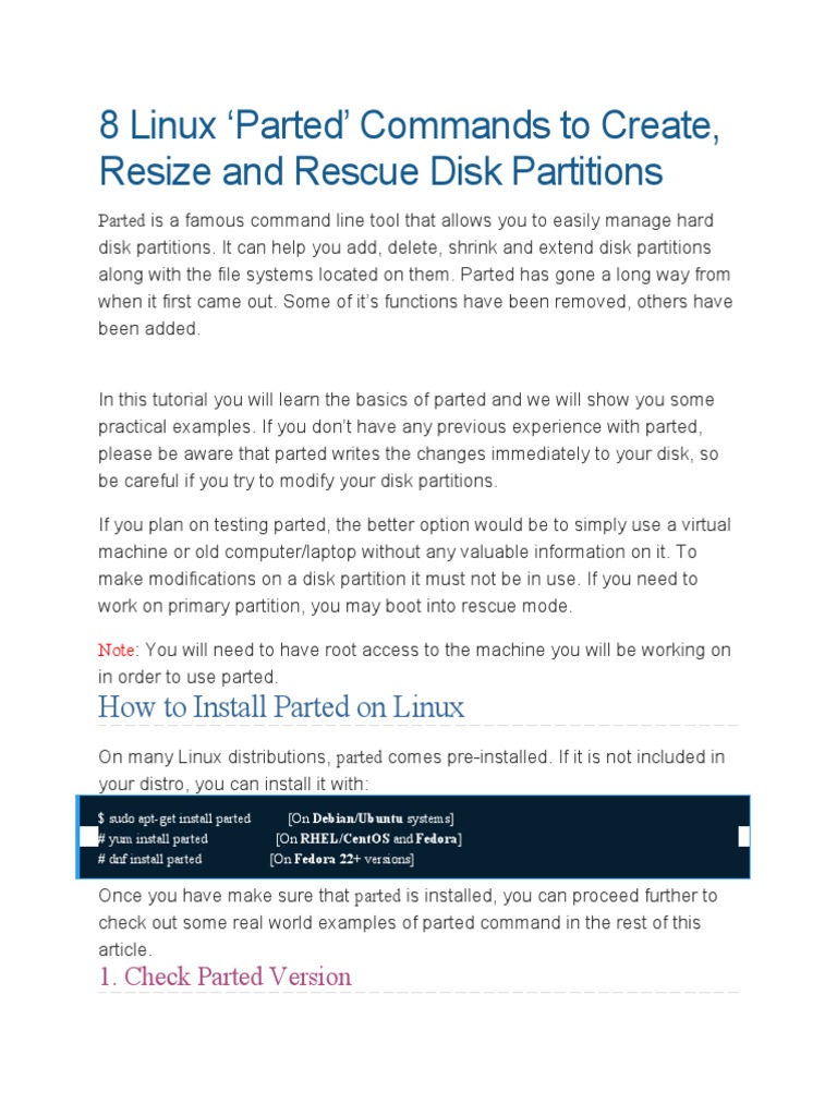 8 Linux Parted' Commands To Create, Resize and Rescue Disk Partitions | PDF | Hard Disk Drive ...