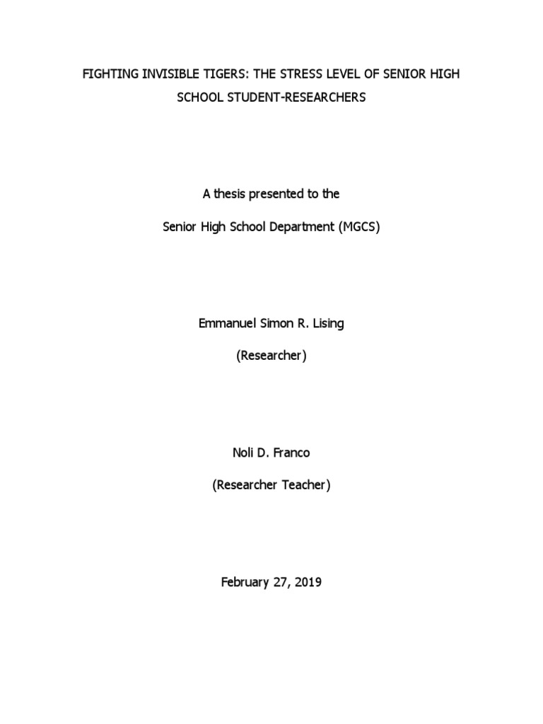 Fighting Invisible Tiger - Research About Stress Level of Grade 11 ...
