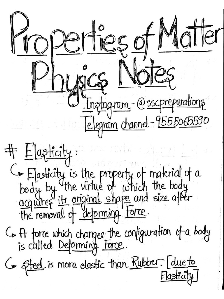 Properties of Matter - Physics Handwritten Notes | PDF