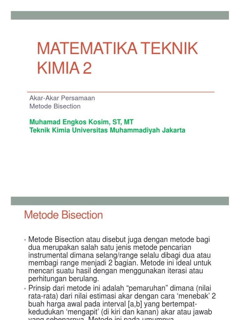 Matematika Teknik Kimia 2 (Metode Bisection) | PDF