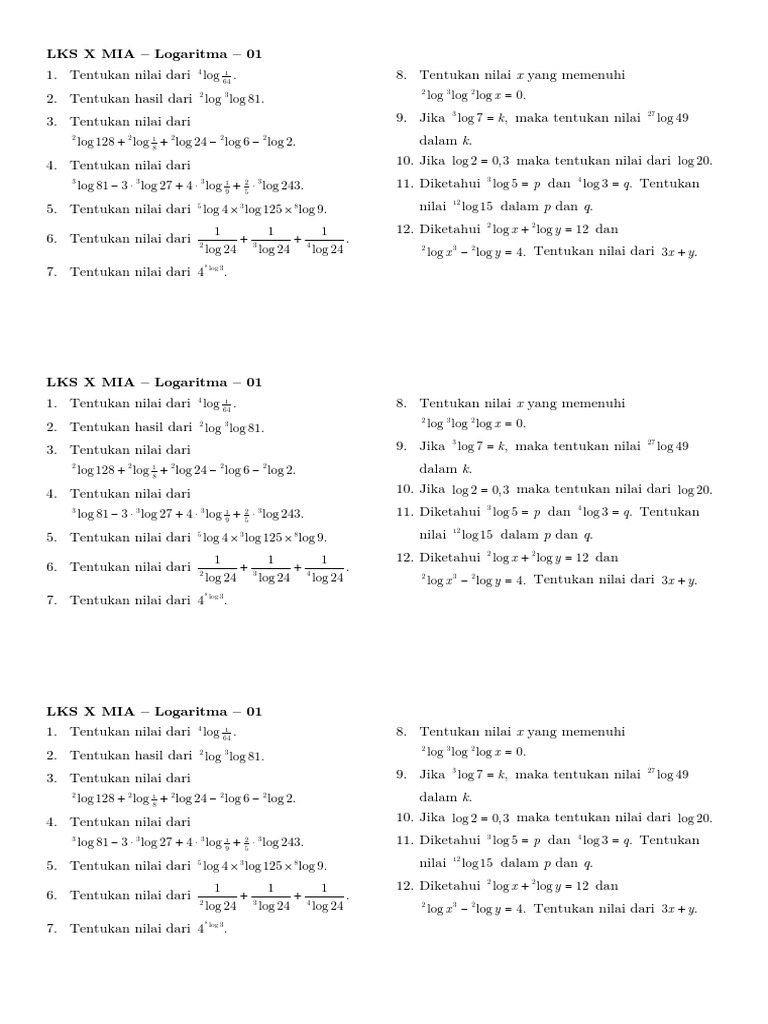 Latihan Soal Logaritma Kelas 10 | PDF | Metode & Bahan Ajar