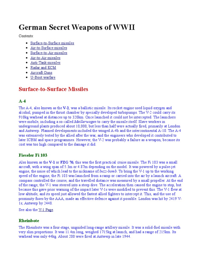 WW2 German Secret Weapons | PDF | Missile | V 2 Rocket