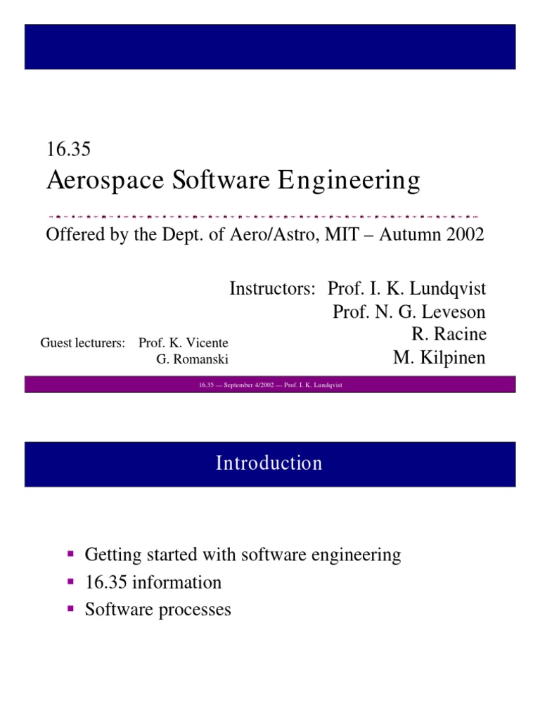 Aerospace Software Engineering: Offered by The Dept. of Aero/Astro, MIT ...