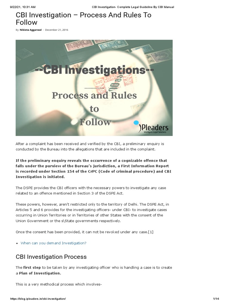 CBI Investigation - Complete Legal Guideline by CBI Manual | PDF ...