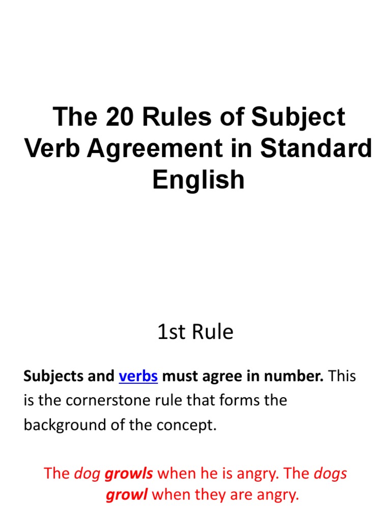 The 20 Rules of Subject Verb Agreement | PDF | Philology | Grammatical ...
