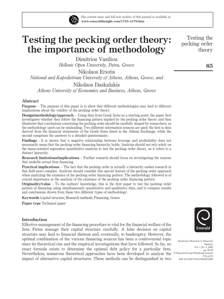 Testing The Pecking Order Theory - The Importance of Methodology | PDF ...