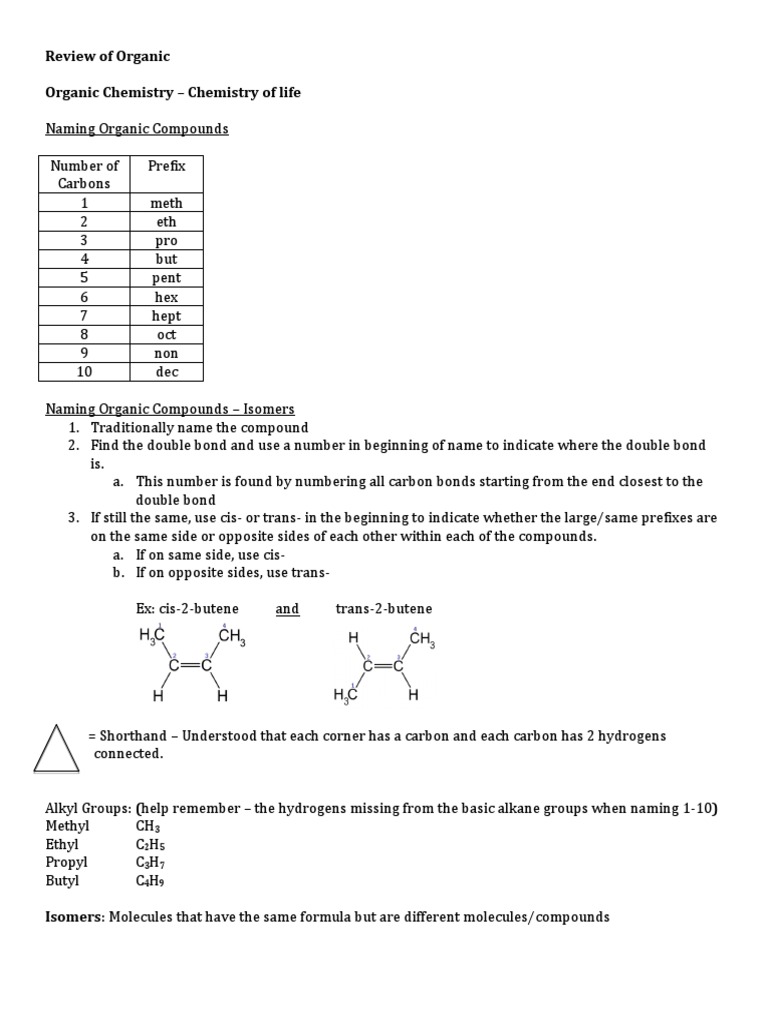 Organic Chemistry Review Guide | PDF | Alkene | Alkane